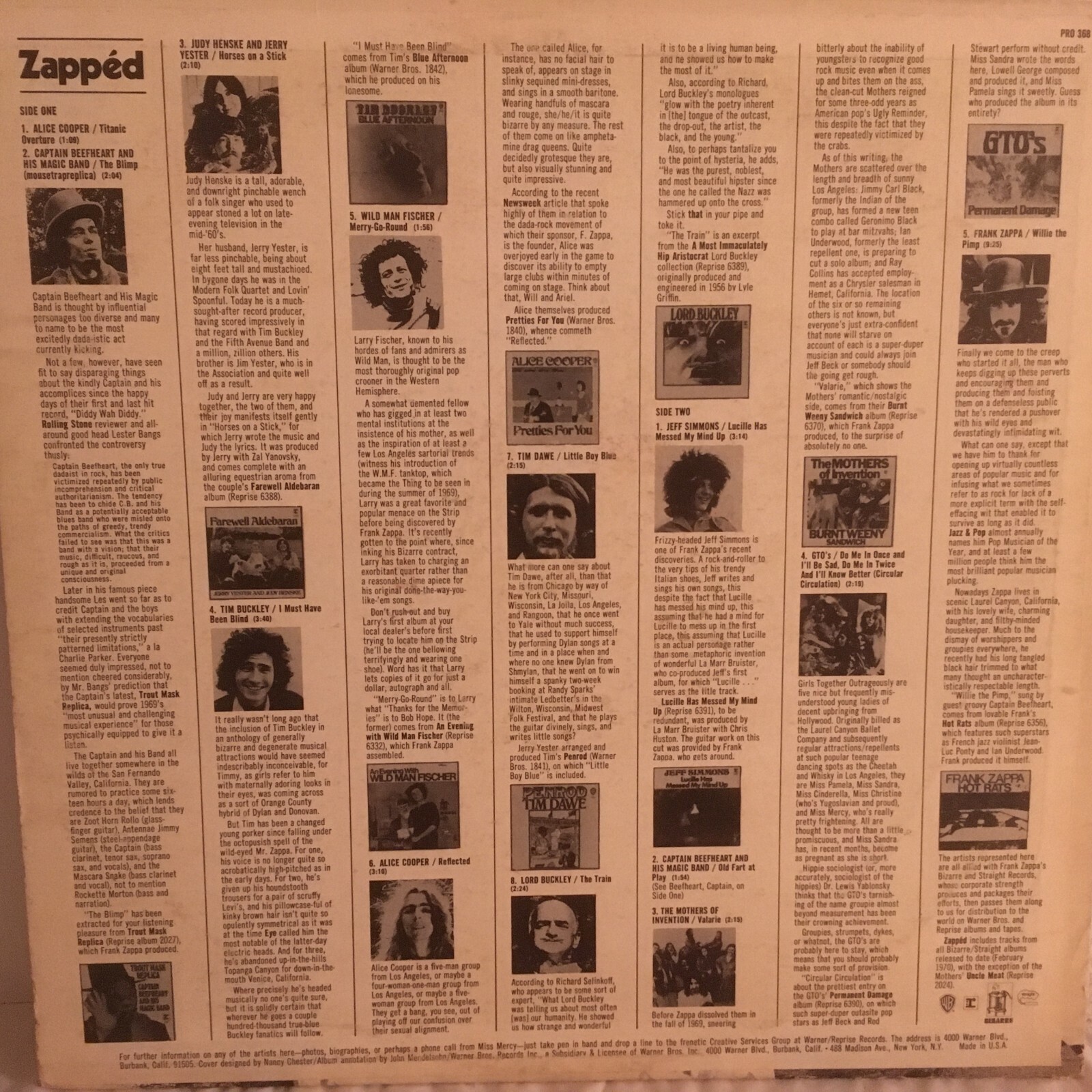 FRANK ZAPPA , ZAPPED LP VARIOUS ARTIST | eBay