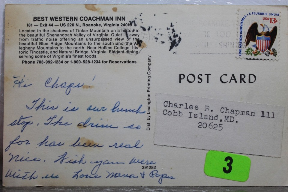Virginia VA Roanoke Best Western Coachman Inn Postcard Old Vintage Card ...