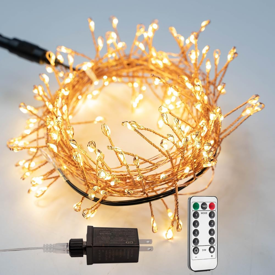 Plug in Firecracker Lights 100FT 1000 LED Warm White Copper Wire Indoor ...