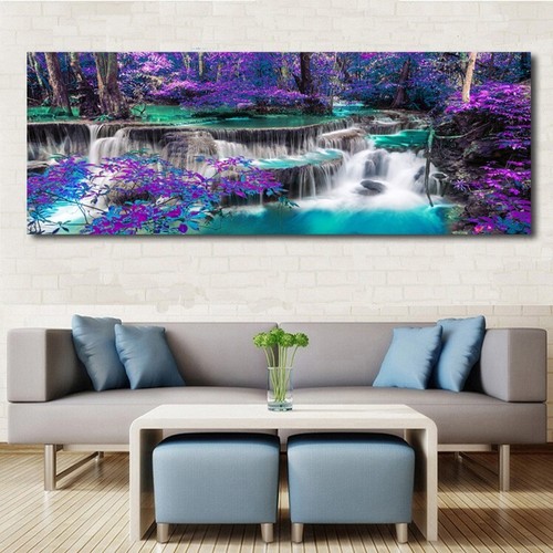 Purple Waterfall Landscape Canvas Painting Wall Art Canvas Poster Print ...