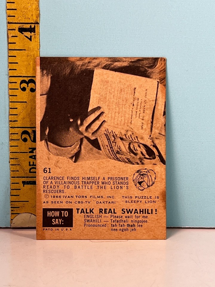 1966 Ivan Tors CBS TV Daktari Puzzle Cards w/Swahili to English ...