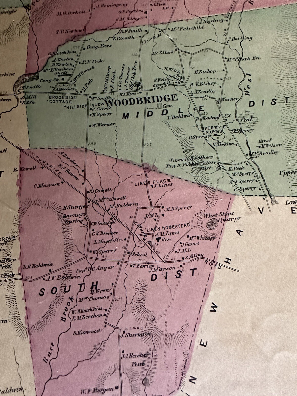 1868 Original Woodbridge Connecticut Map. Shows Homeowners Names | eBay