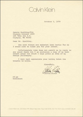 CALVIN KLEIN - TYPED LETTER SIGNED 10/05/1979 | eBay