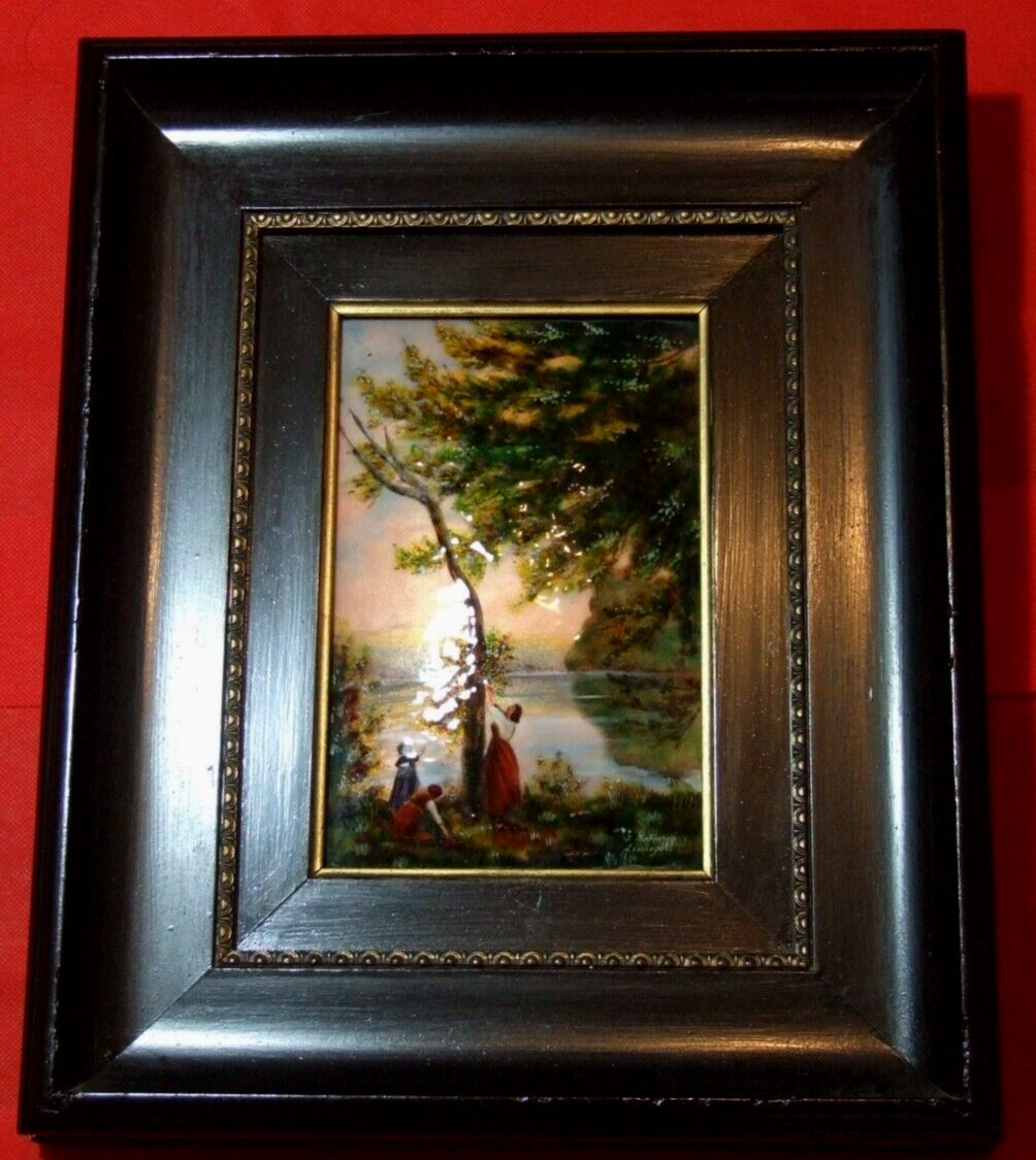 Large Limoges enamel on copper painting landscape & people by Michel ...