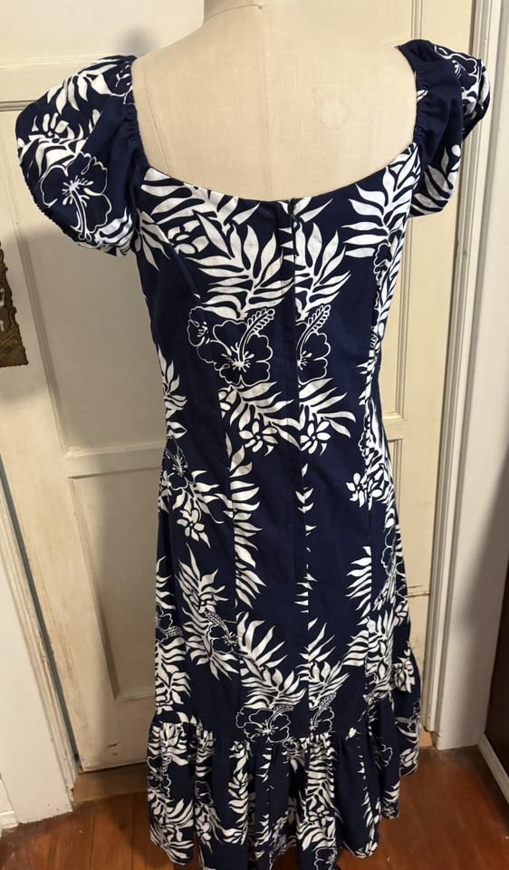 Hawaiian MUMU Traditional Long Dress Blue White Floral Handmade | eBay