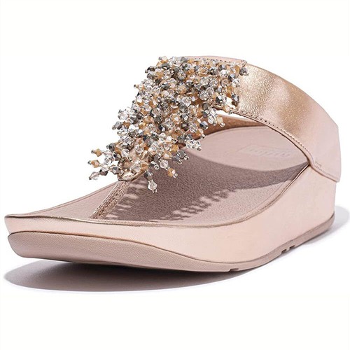 FitFlop Rumba Beaded Toe-Post Slip-On Sandals Comfortable Rose Gold ...