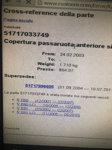 Stone Guard Front Left BMW Serie 5 E60 51717033749 | eBay UK