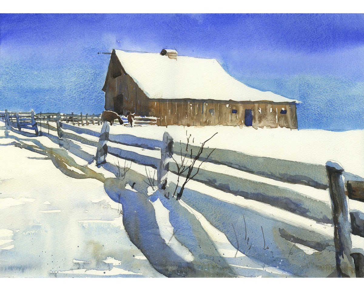 Barn Snow Scene Paintings Painting Of Barn Covered By Snow, Fine Art