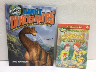 2 Books Giant Dinosaurs prehistoric world & Magic School Bus Dinosaur ...