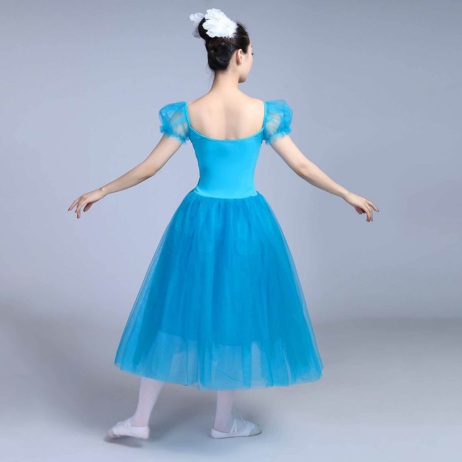 Womens Ballet Dance Mesh Tulle Long Dress Ballerina Swan Lake Princess ...