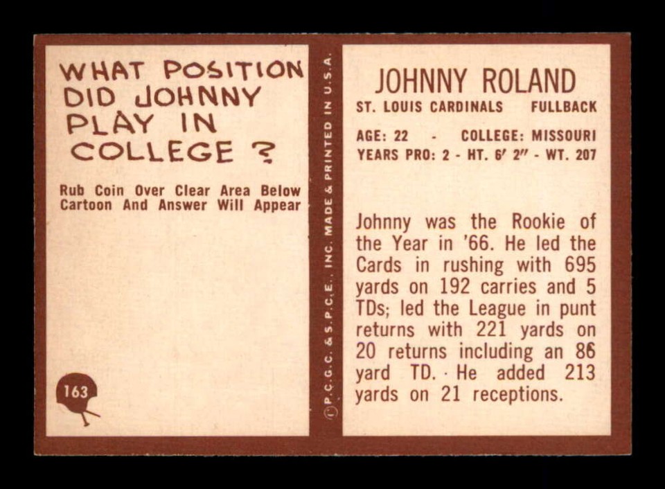1967 Philadelphia #163 Johnny Roland RC NM X3021096 | eBay