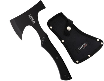 Utica Hatchet 6.25" Black Powder Coated Stainless Axe Head Black G10 ...