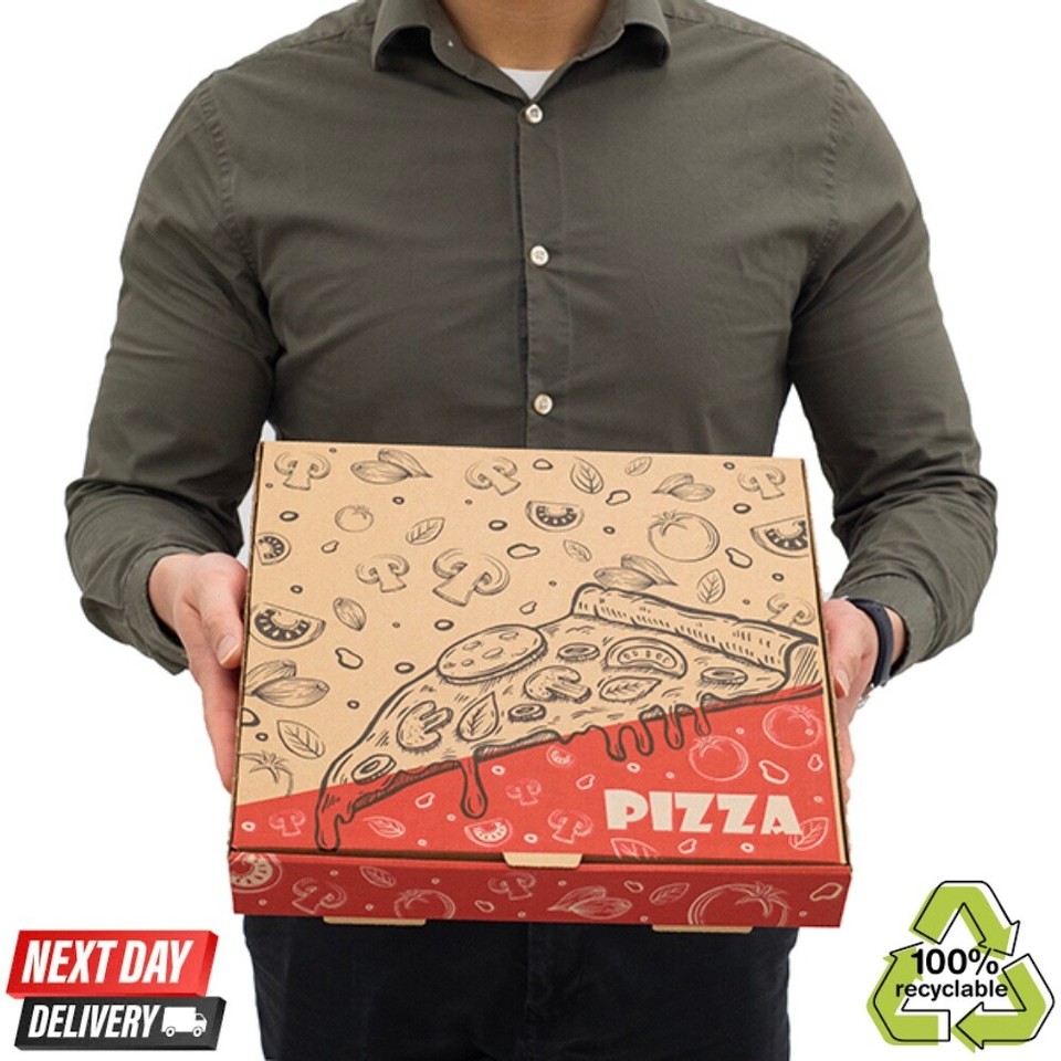 Pizza Boxes 12 inch Flat Cardboard Colour Printed Pizza Boxes Takeaway ...