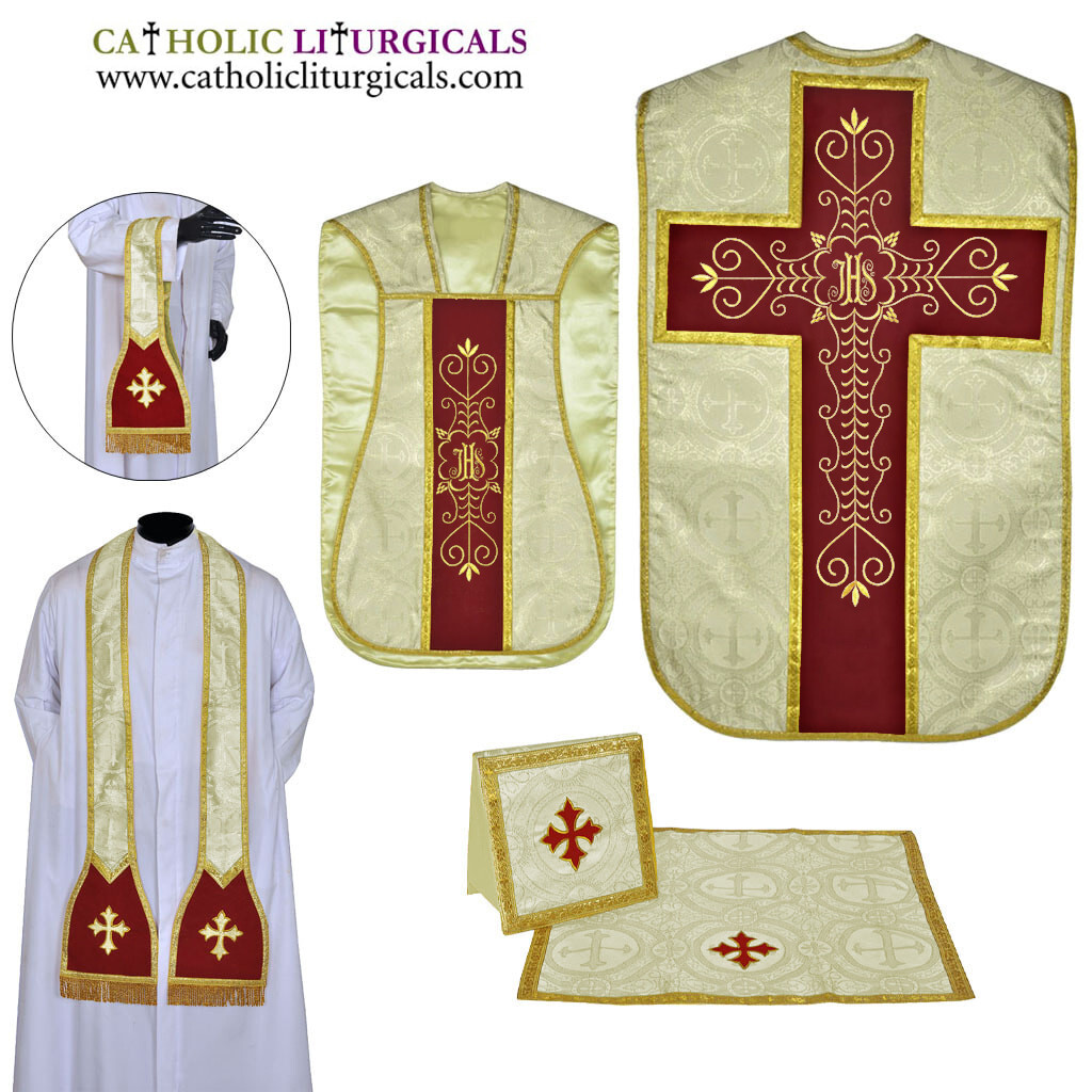 NEW Metallic Gold Roman Fiddleback Chasuble, Fiddleback Vestment 5pcs ...