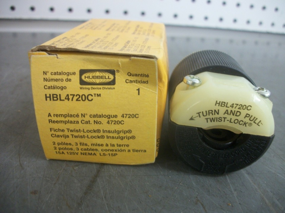 HUBBELL TWIST-LOCK INSULGRIP PLUG HBL4720C 15AMP 125VOLT 2POLE 3W ...