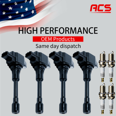 4X New High Performance OEM Ignition Coil & Spark Plugs For Nissan ...