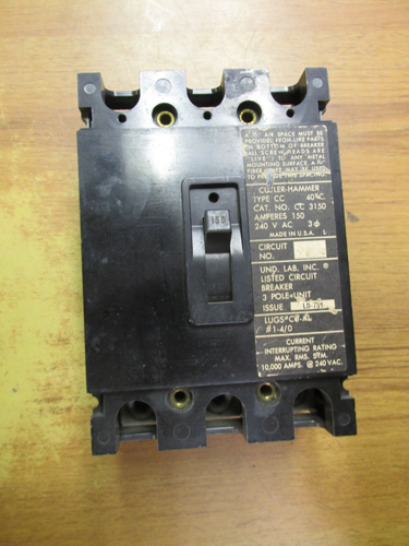 CUTLER-HAMMER CIRCUIT BREAKER 3P, 150A, CAT# CC3150 ... YC-177 | eBay