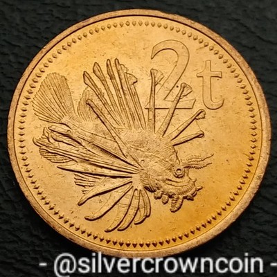 Papua 🇵🇬 New Guinea 2 Toea 1975. KM#2. Bronze Two Cents coin. Lion Fish ...
