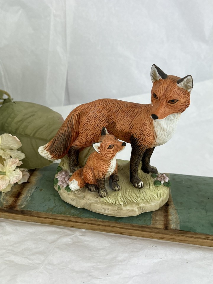 Red Fox figurine HOMCO #1417 Mama Fox with Pup Vintage 4.5 inches Tall ...