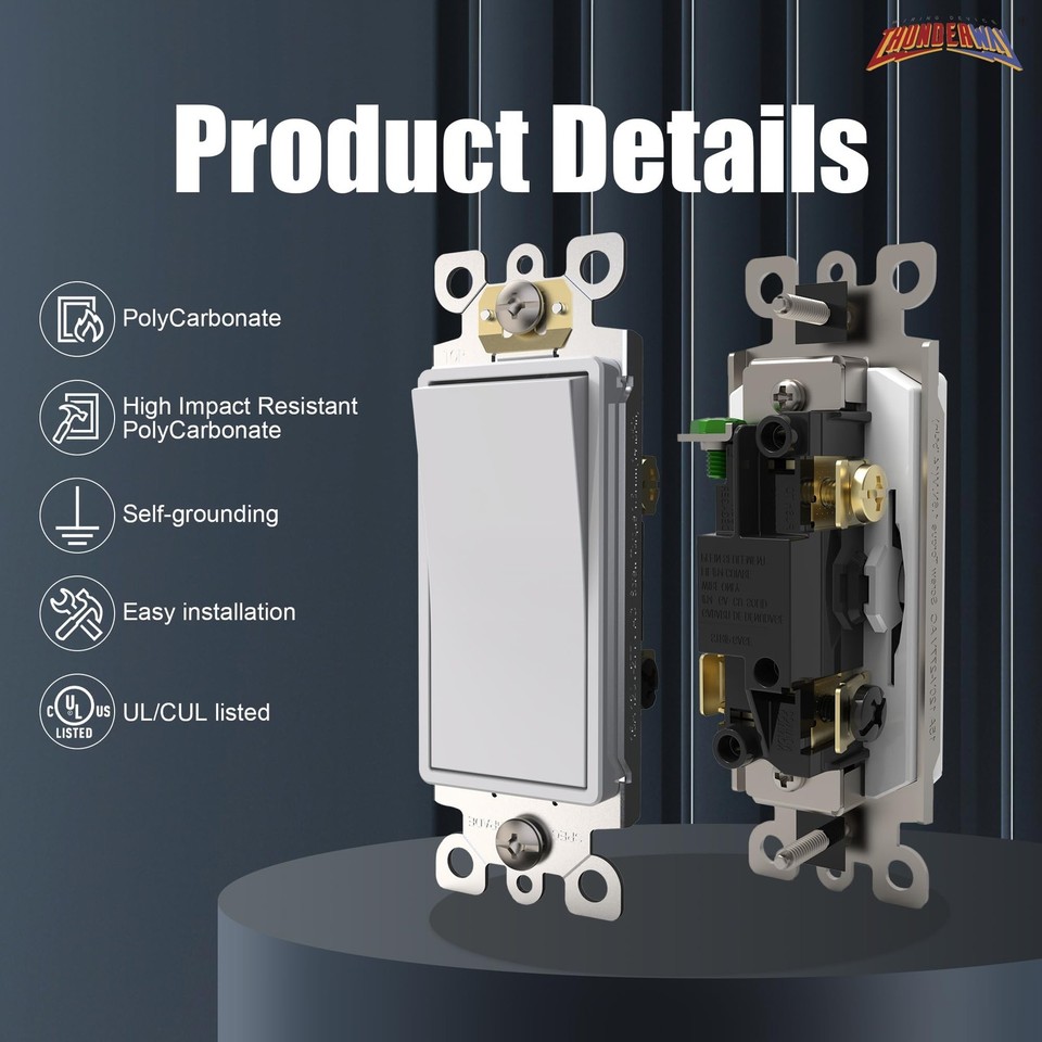 3 Way Decorator Light Switch, Rocker Paddle Wall Switch with Gloss ...