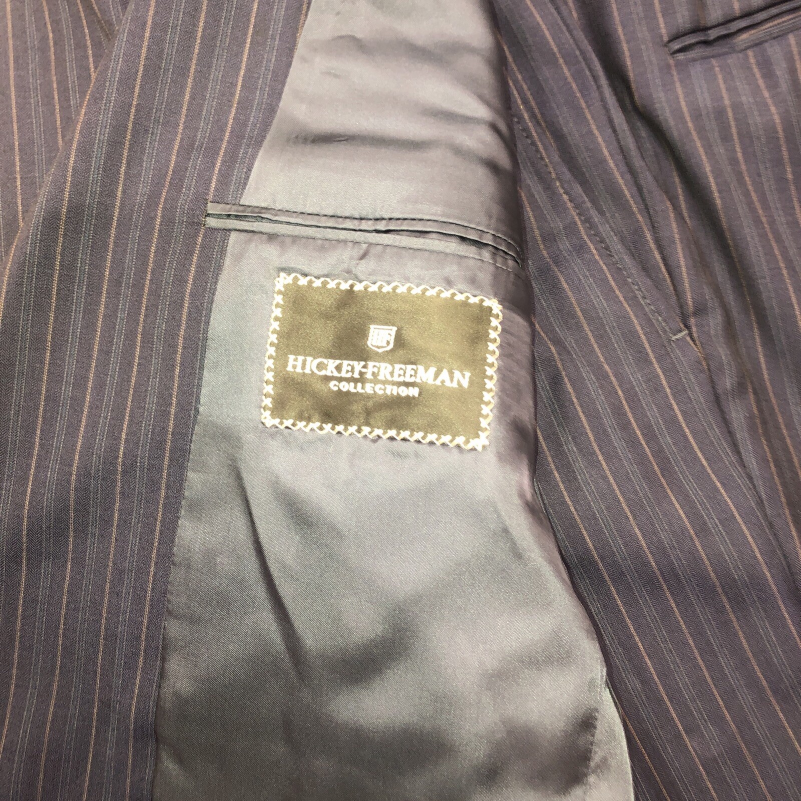 Hickey Freeman Collection 2 Piece Suit 42L Blue Pin Stripe Two Button ...