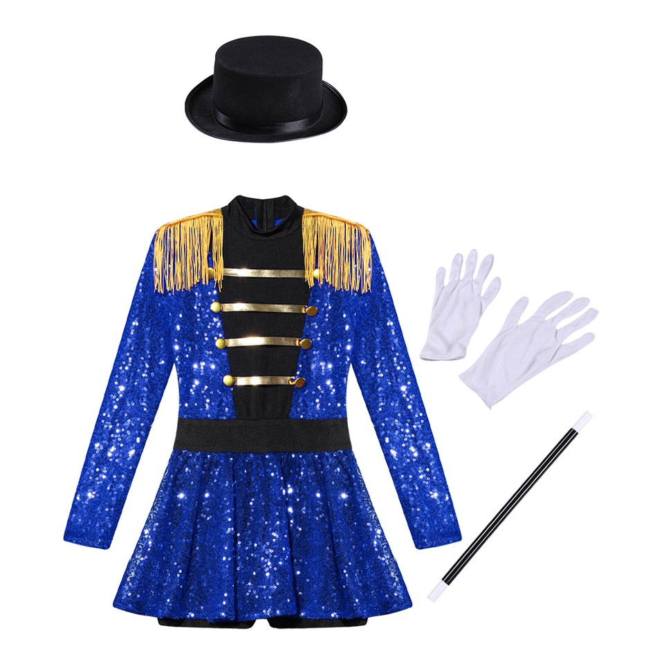 Kids Girls Magician Costume Outfit Circus Ringmaster Set Halloween ...