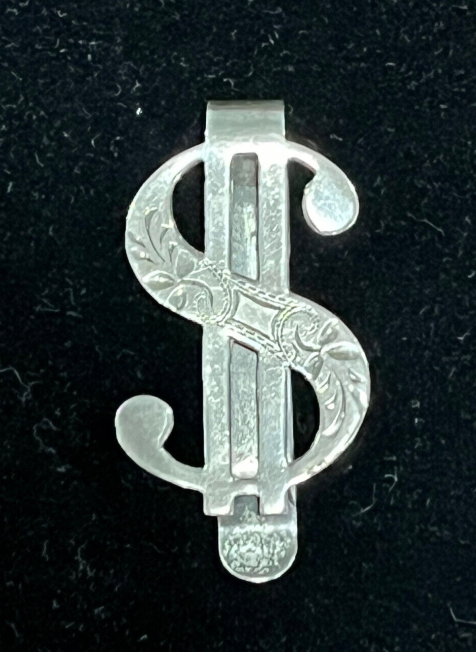 Vintage Sterling Money Clip Scroll Design Dollar $ Sign - Late 18 ...