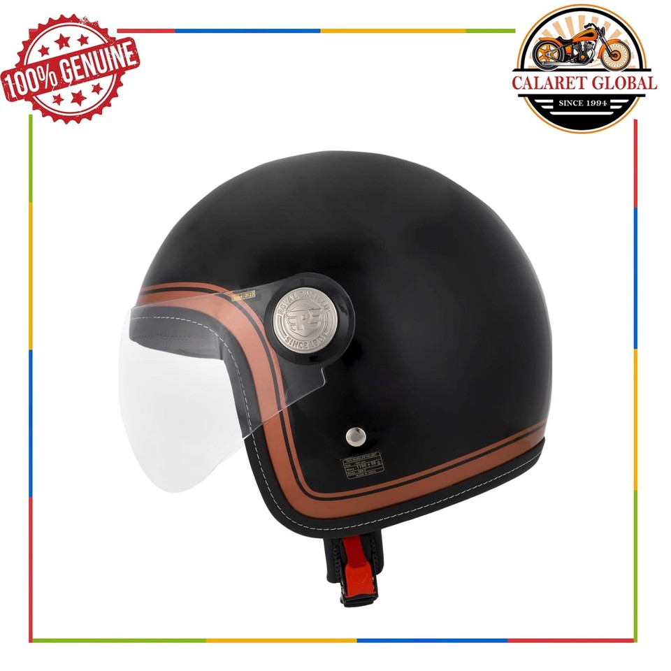 FIT FOR ROYAL ENFIELD OPEN FACE BULLET CHOPPER HELMET BLACK/COPPER "XL ...