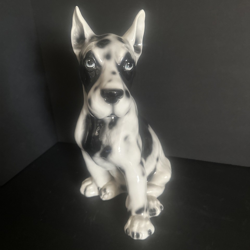 Harley Quinn, great Dane gloss ceramic Dog, Italy, Entrada, 13”H blue ...