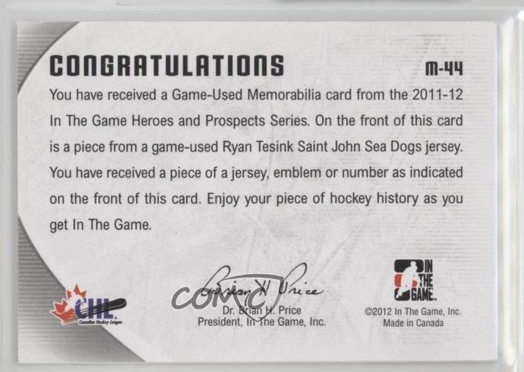 2011 ITG Heroes and Prospects Black Jersey Vault Ruby 1/1 Ryan Tesink # ...