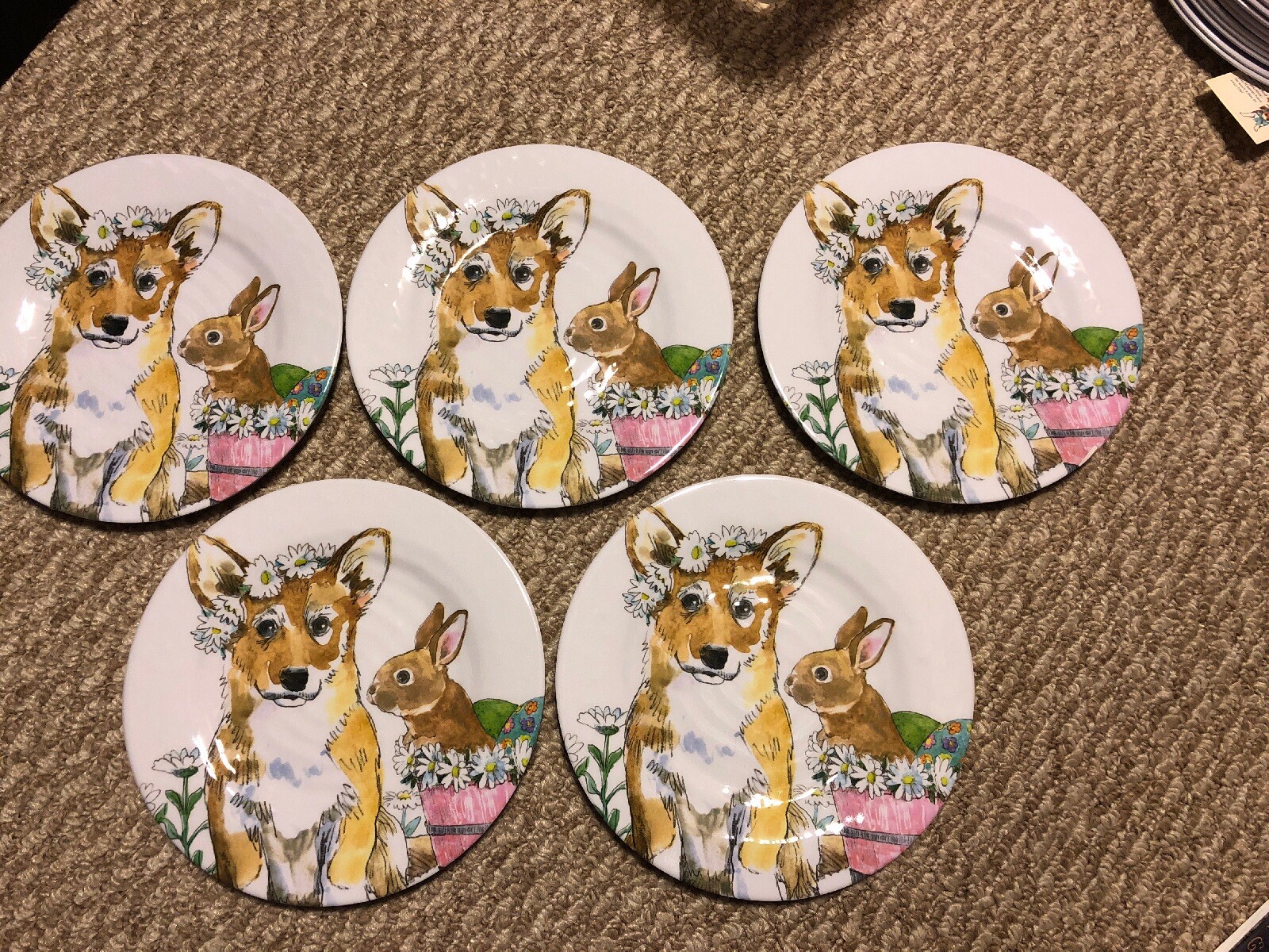 Prima Design Melamine Salad Plates Dogs, Corgi And Bunny . Set Of 5 ...