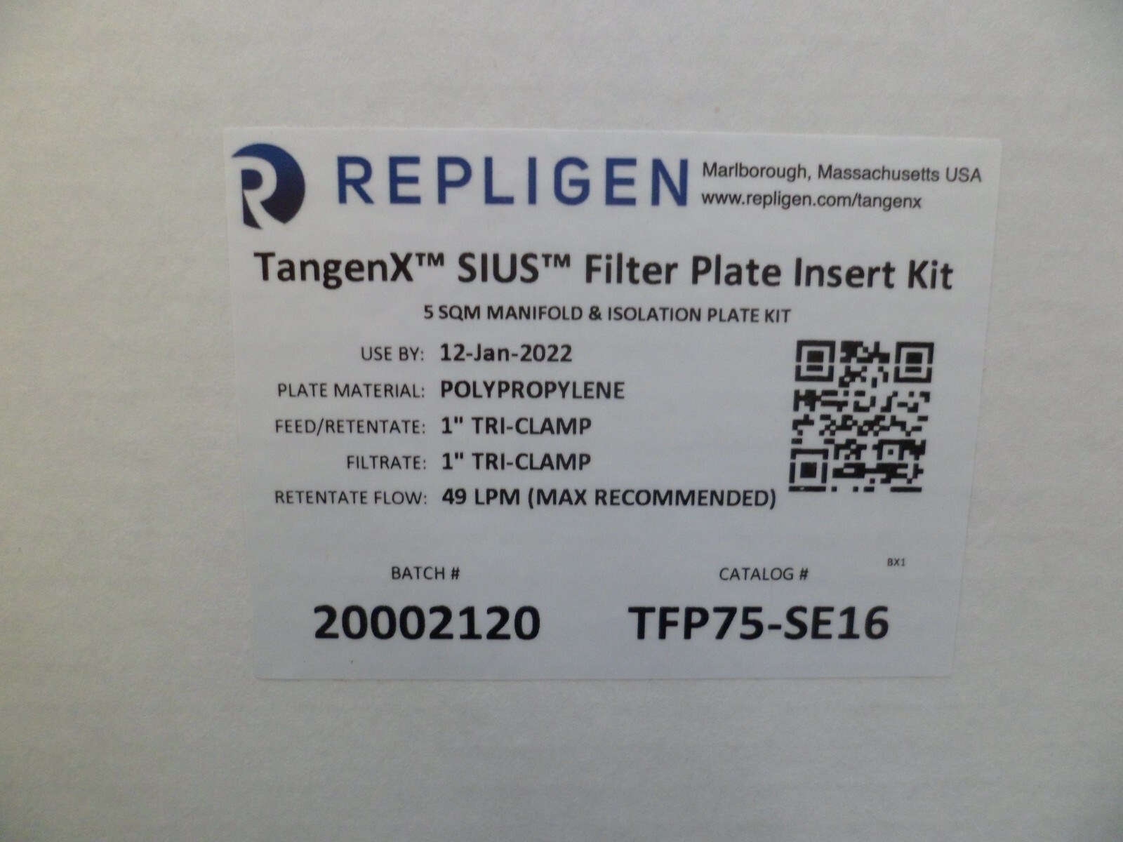 Repligen Part: TFP75-SE16 TangenX™ SIUS™ Filter Plate Insert Kit 5SQM ...