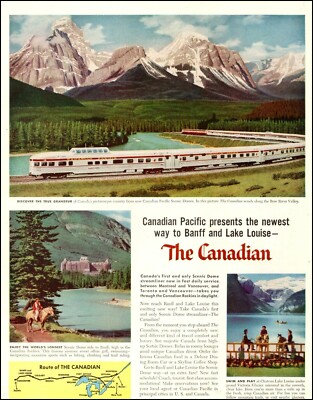 1955 travel AD Take the CANADIAN Banff, Lake Louise Canadian Pacific RR ...
