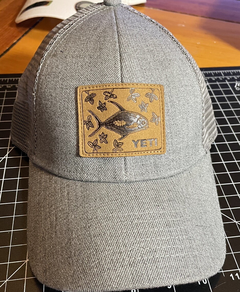 Yeti Coolers Fish Logo Gray & Leather Snapback Trucke… - Gem