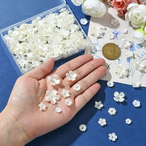 200Pcs Plastic Pearl Flower Bead Caps White Floral End Caps DIY Jewelry ...