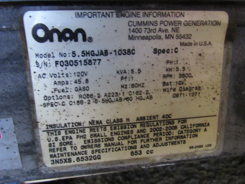 ONAN | 5.5HGJAB-1038C MARQUIS GOLD GAS RV GENERATOR 5500 WATT | eBay