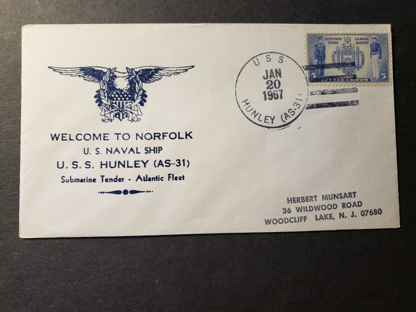USS HUNLEY AS-31 Naval Cover 1967 Nicholson Cachet | eBay