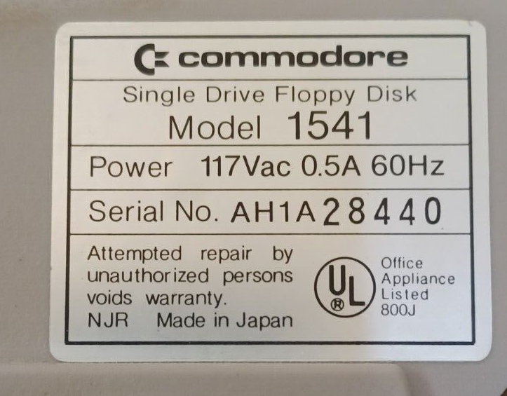 Vintage Commodore 1541 Floppy Disk Drive w/o Power Supply (Does Power ...