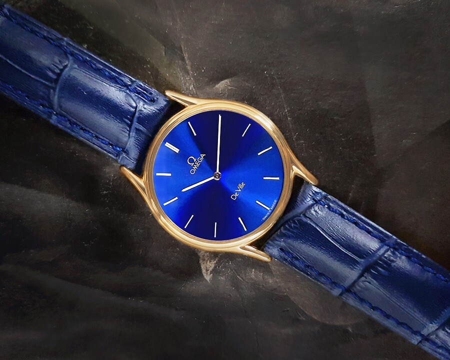 'Authentic' OMEGA DE VILLE 18K-GP QUARTZ BLUE SUNRAY DIAL MEN'S WATCH ...