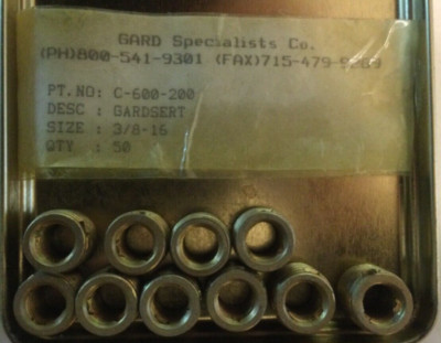 Tool #504 Machine Repair Tool Room Gardserts 3/8"-16NC Lot 10 Pieces C ...