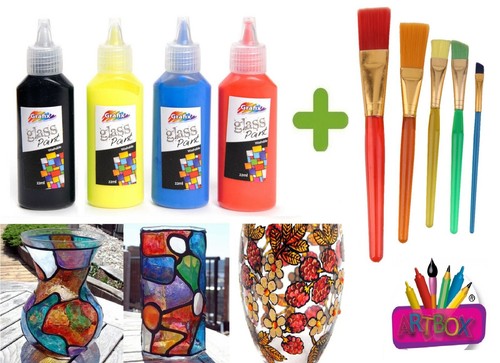 4x Glass Paint Set Painting Kit Black Outliner Transparent Opaque ...