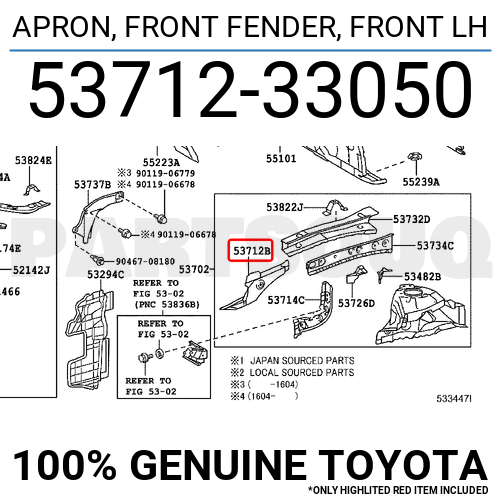 5371233050 Genuine Toyota APRON, FRONT FENDER, FRONT LH 53712-33050 | eBay