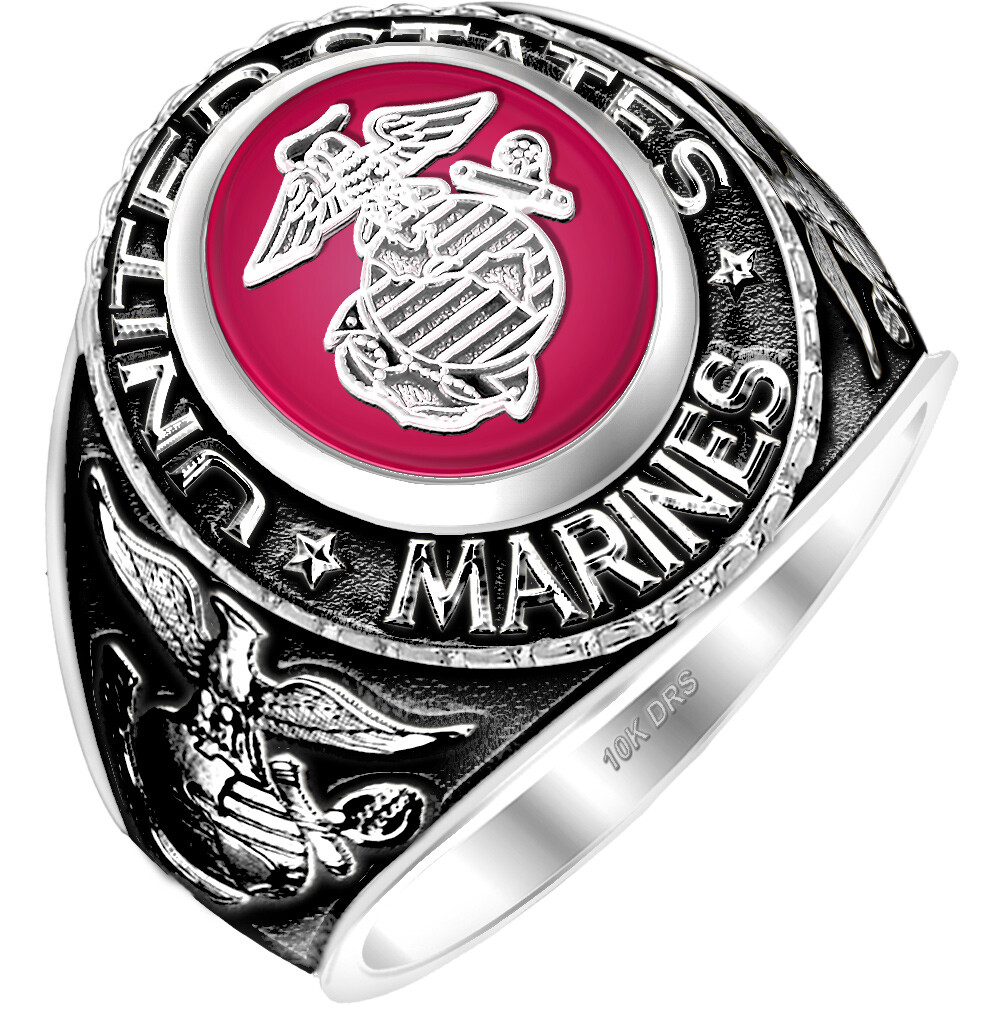 Men's Antiqued 14k or 10k Yellow or White Gold US Marine Corps Military ...