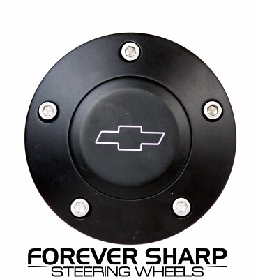 5 Hole Black Chevy Engraved Aluminum Horn Button Grant APC 5 Bolt ...