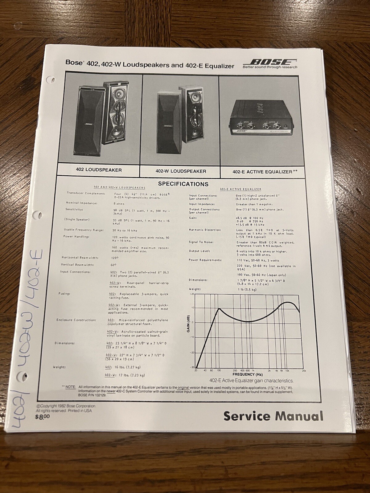 BOSE 402 402W 402E LOUDSPEAKERS AND EQUALIZER - SERVICE MANUAL ...