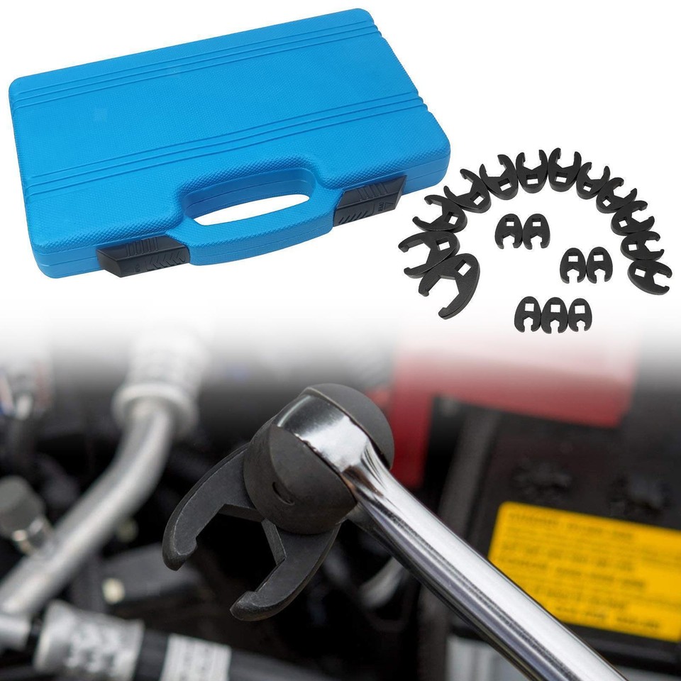 19PCS Flare Nut Crowfoot Wrench Set Metric Crows Foot Wrench Kit 3/8" 1 ...