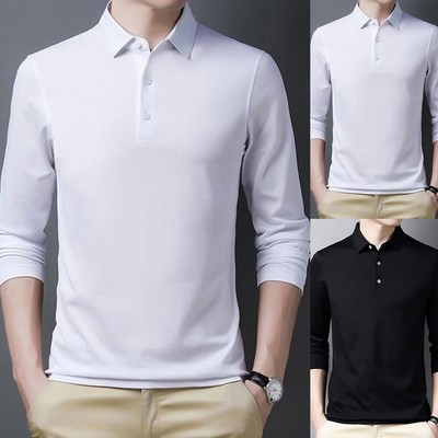 Casual Formal T-Shirt Formal Mens T-Shirt Blouse Business Button Collar ...