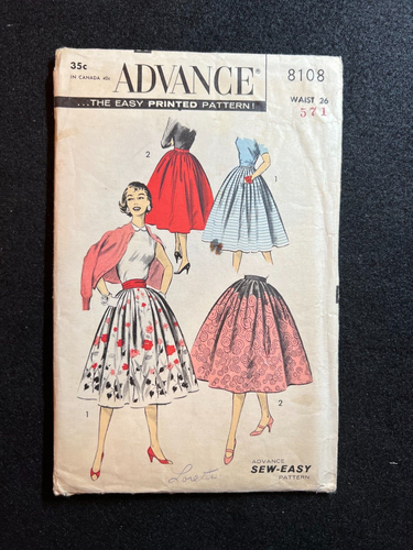 Advance Sewing Pattern 8108 Misses' Skirt Waist Size 26 FF UNCUT | eBay