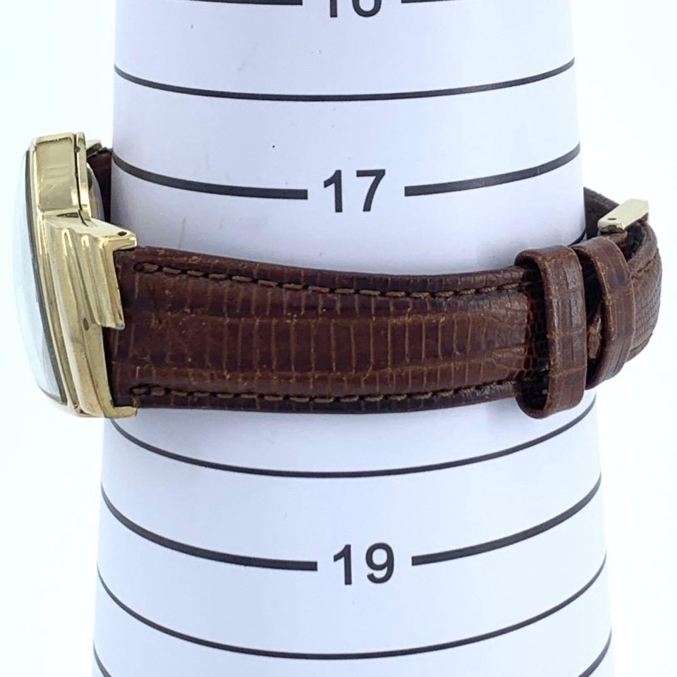 HAMILTON Ventura 6108 Watch Black Dial Gold Plated Brown Leather Strap ...