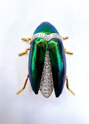 MAGNIFICENT FRENCH 18K GOLD ENAMELED DIAMOND BEETLE BROOCH 'MUST SEE ...